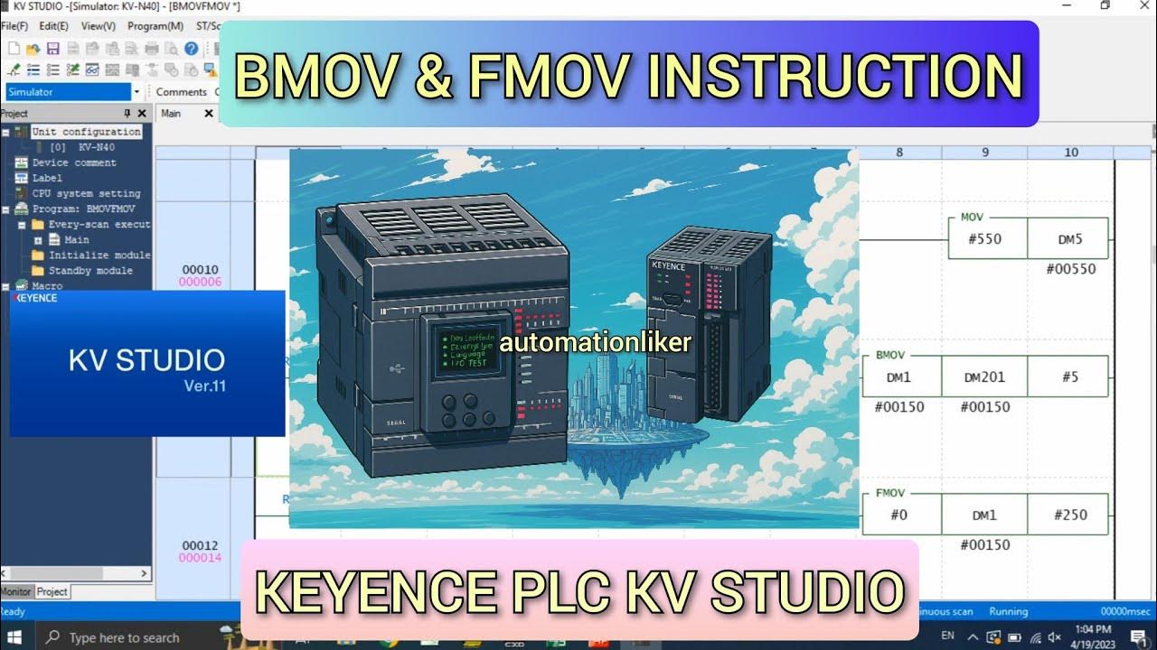 KV Studio : BMOV and FMOV instruction Keyence PLC with simulation - YouTube