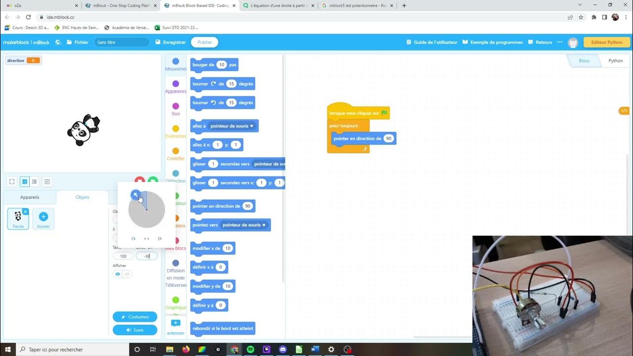 Mblock: Faire tourner le personnage d'un jeu vidéo avec une carte Arduino - YouTube