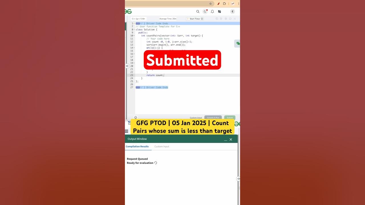 GFG PTOD | 05 Jan 2025 | Count Pairs whose sum is less than target - YouTube