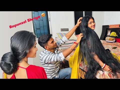 Long hair play by male friend || Shriya’s thick long hair || Bengali long hair play by male 😍