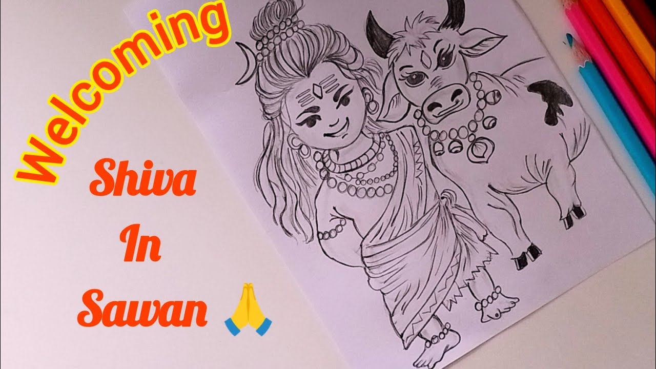 How to Draw Easy and Cute Shiva and Nandi Drawing |Step By Step ...