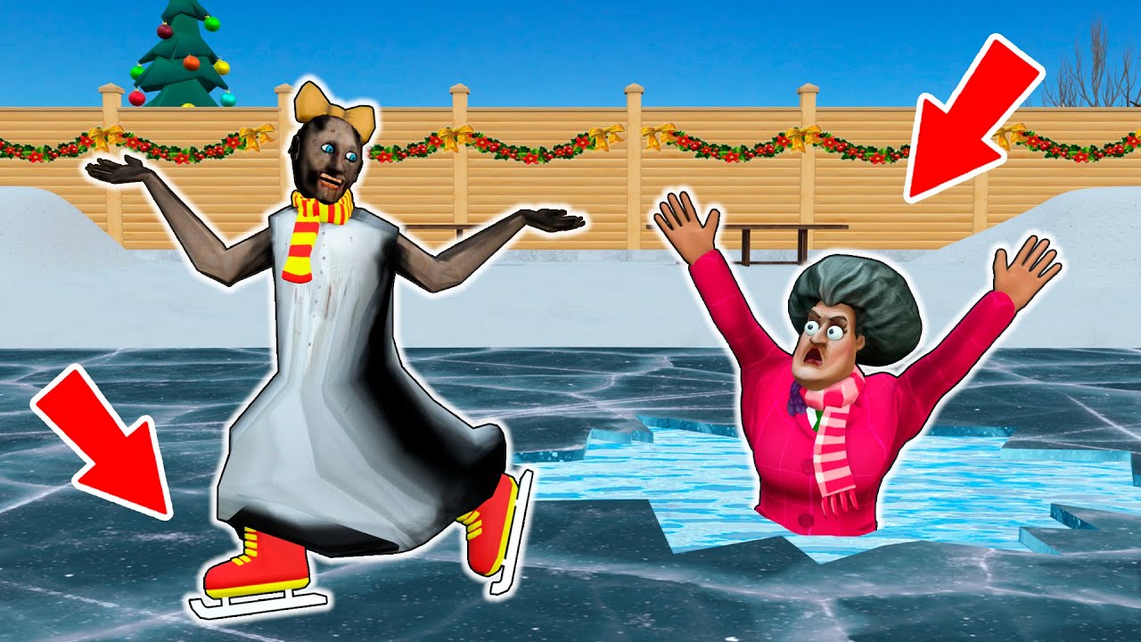Granny vs Scary Teacher - Ice skating - funny horror school animation ...
