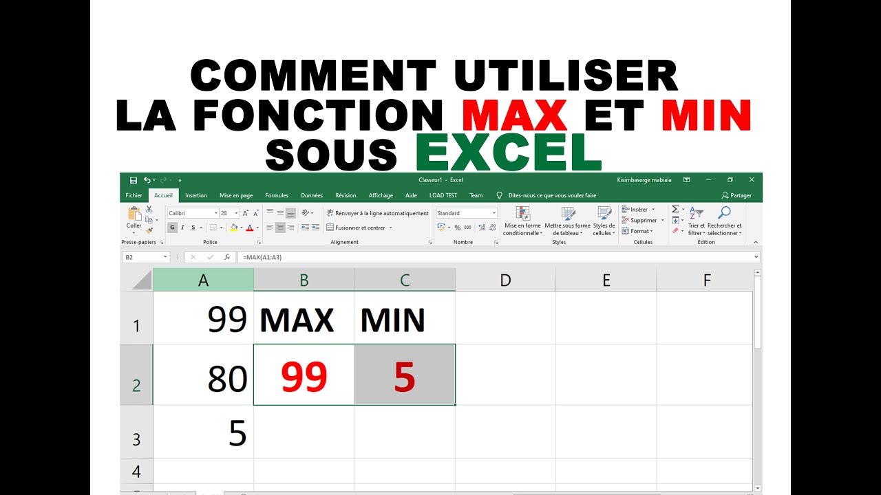Comment utiliser la fonction Max et Min sous Excel - YouTube