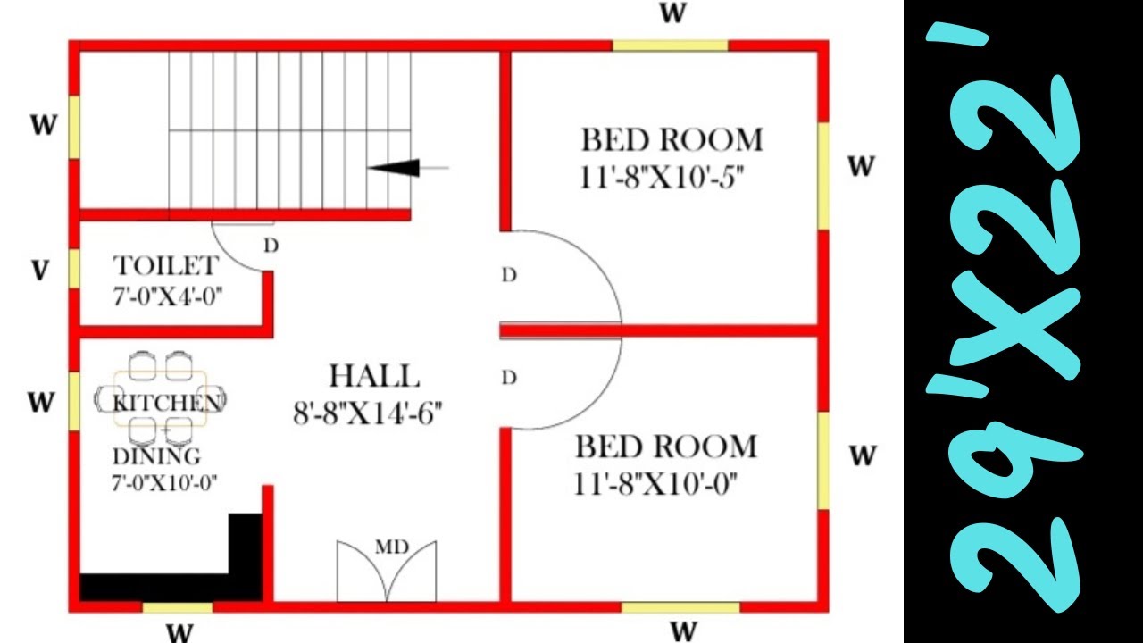 29'x22' Feet Village House Plan|| 29'x22' फिट का घर का नक्शा|| East ...