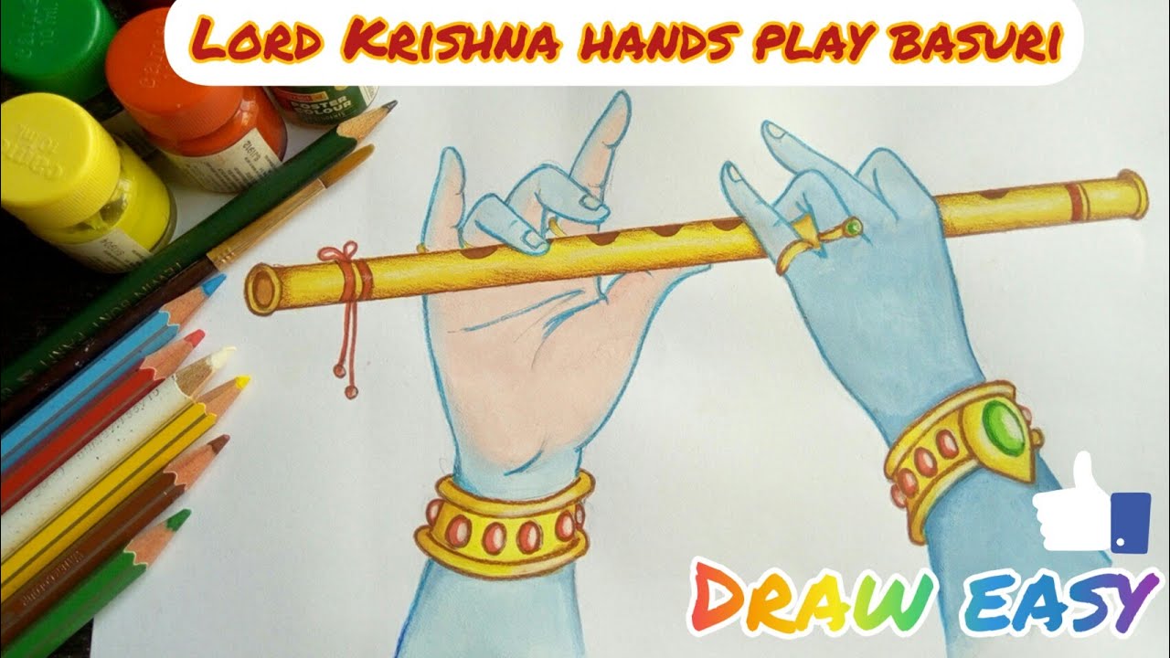 Lord Krishna playing flute /basuri |Easy drawing |step by step ...