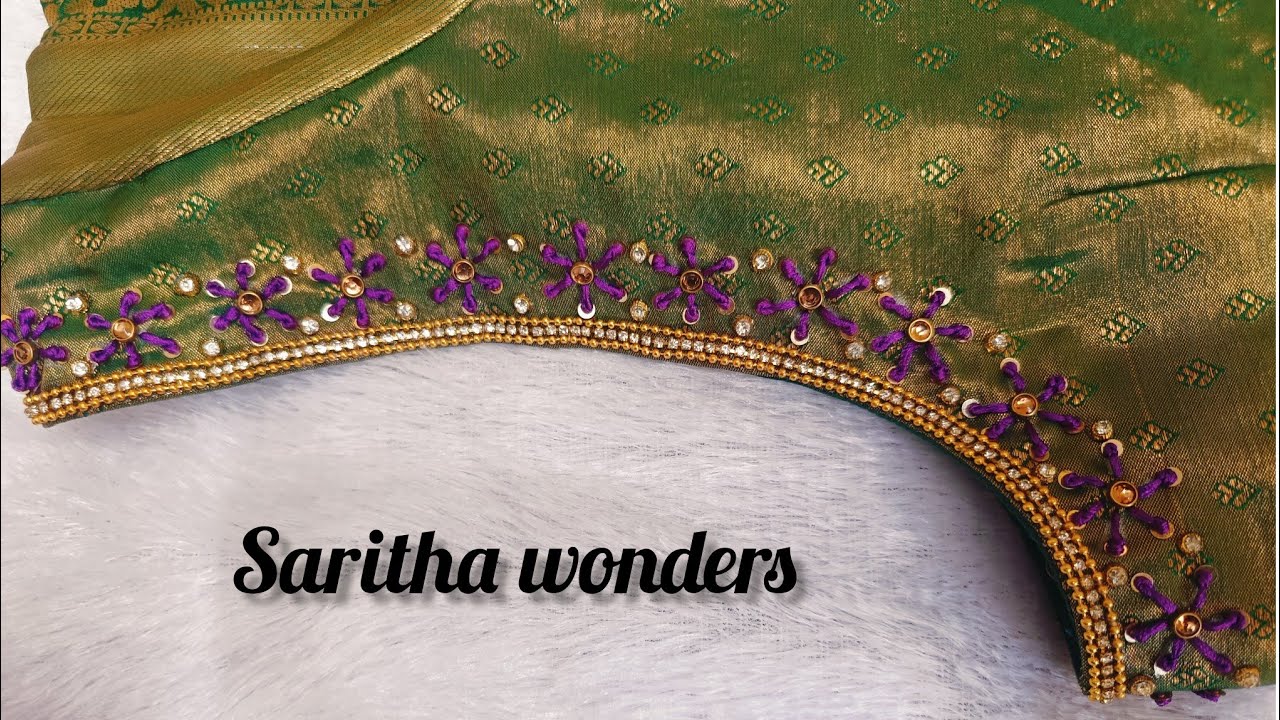 simple and easy aari thread work design using normal needle on stitched ...