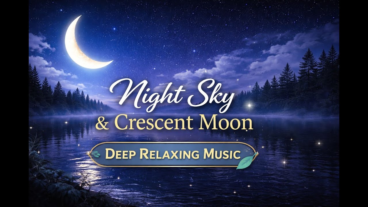 Night... Sky & Crescent Moon 🌙 Deep Relaxing Music | Calm Mind & Sleep ...