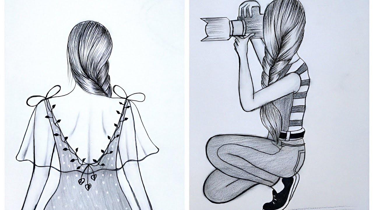 How to draw easy Girl sitting back side | Easy drawing for Beginners ...