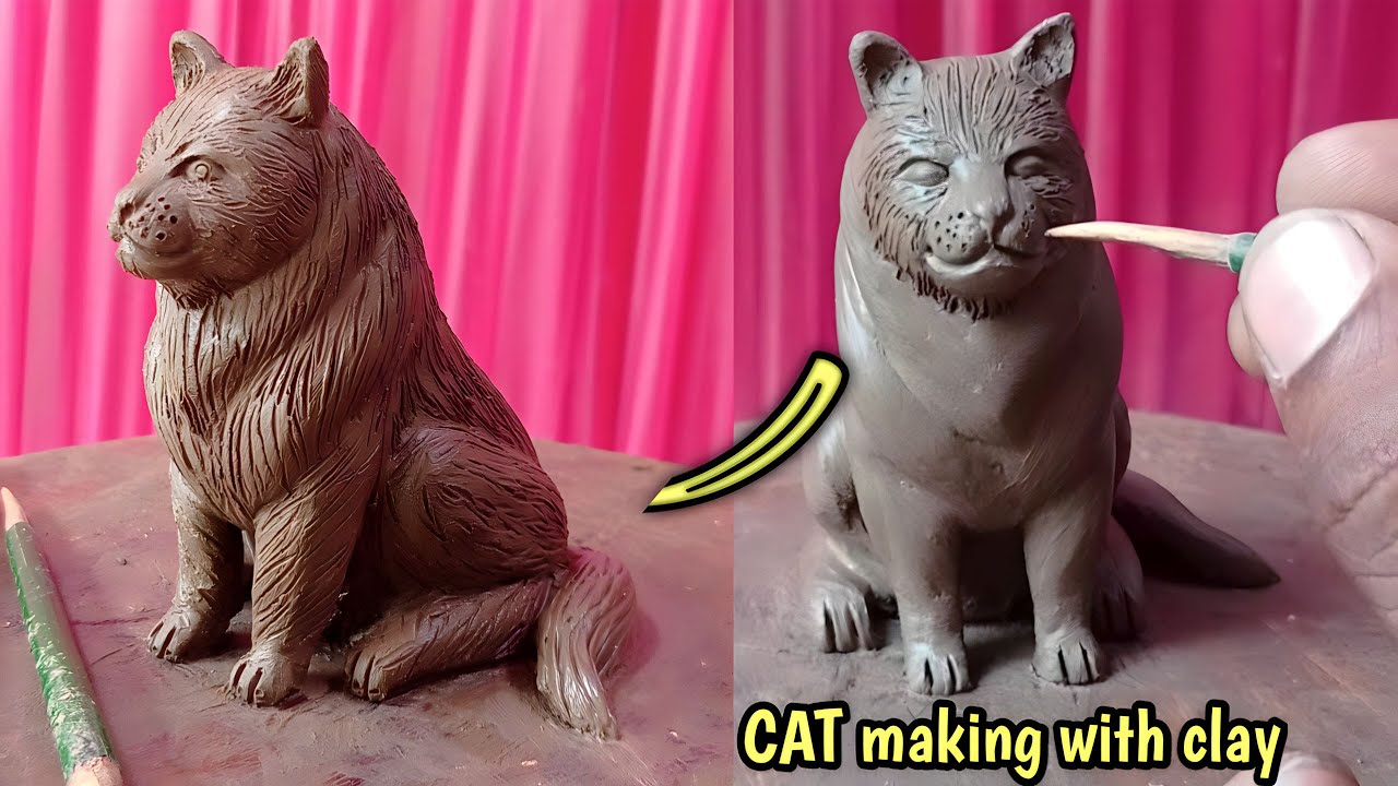 How to make cat with clay/clay modelling cat making#cat#பூனை#sirpi ...