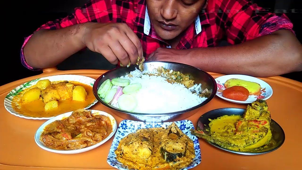 Eating Show - Rice with 4 Different Bengali Fish Curry | Ilish / Pabda ...