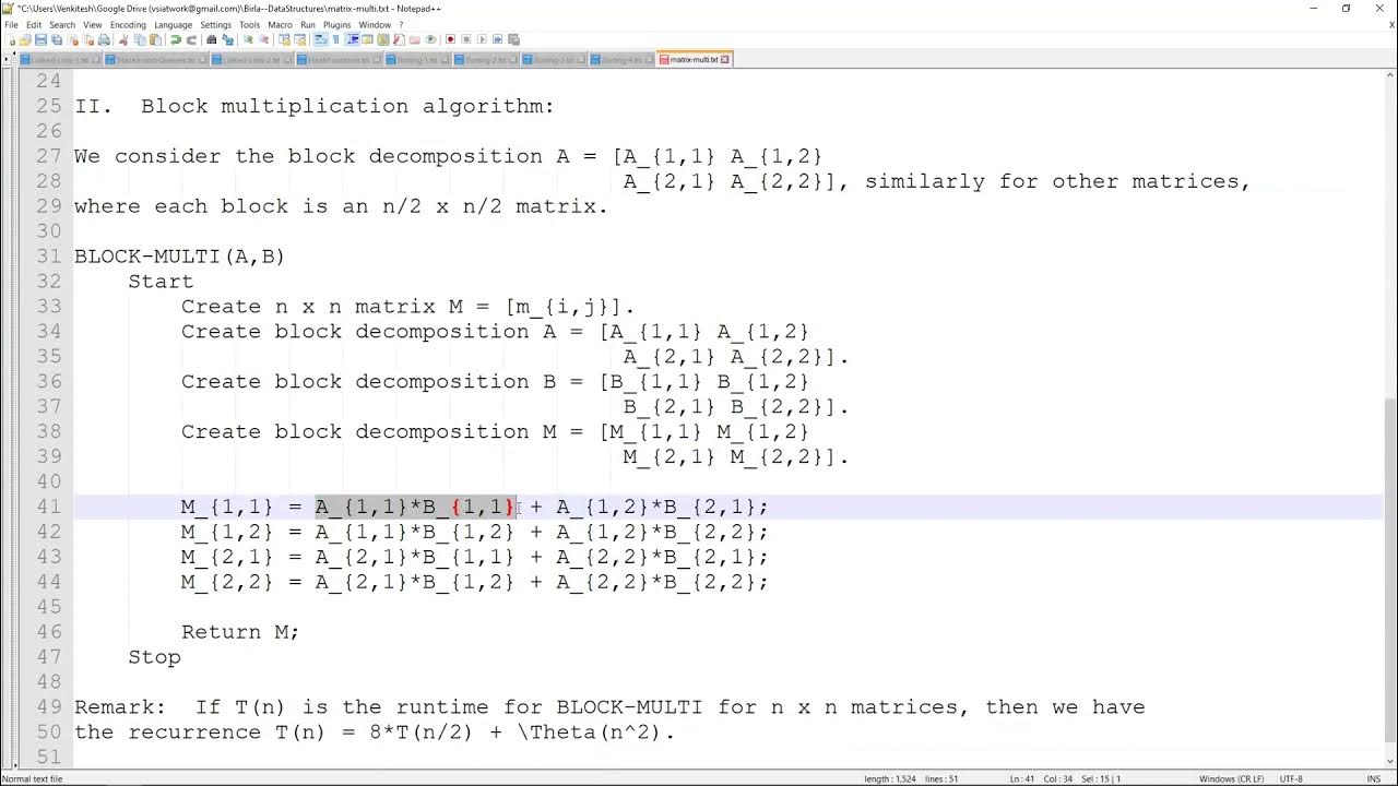 DSA 07-01 Strassen's Matrix Multiplication Algorithm - YouTube