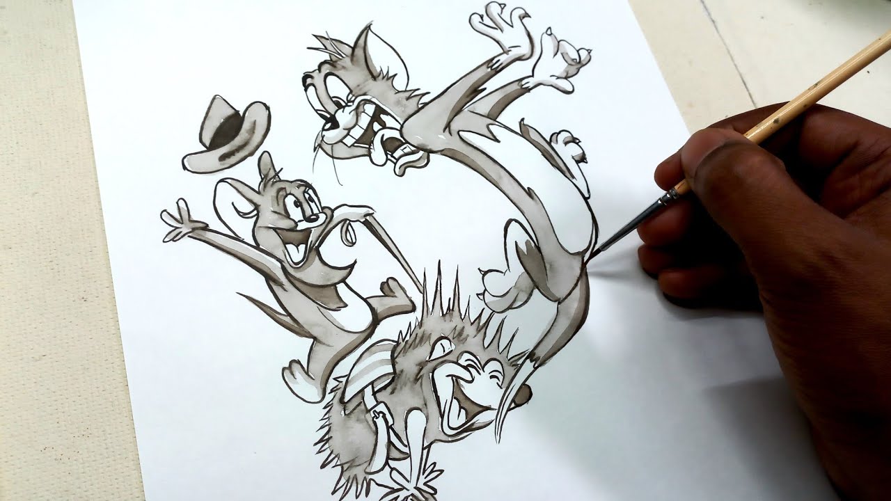 tom and Jerry outline drawing with watercolour - YouTube