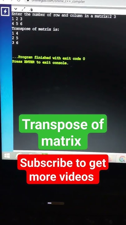 C++ program to find transpose of a matrix #c #hackerrank #cplusplus #matrix - YouTube