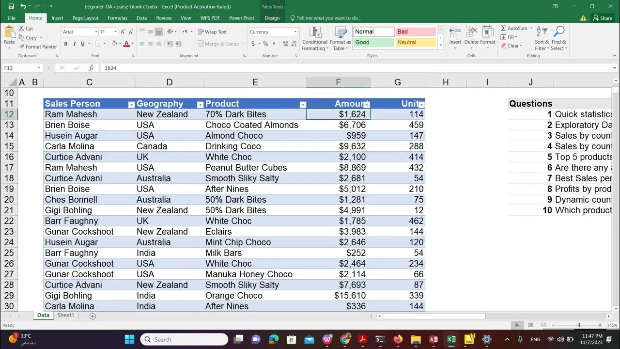 DataAnalysis Using Excel 1st Video- شرح بالعربي دورة اكسيل - YouTube