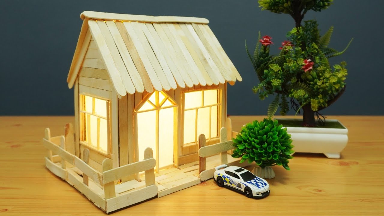 How to Make a Popsicle Stick House | Ice-cream Stick Easy Craft Idea ...