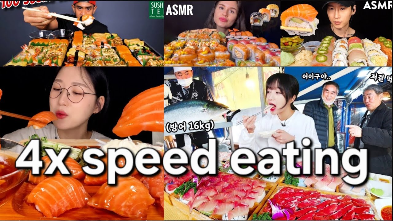 Sushi 🍣 Mukbangers Eating Different Sushi | 4x speed eating show - YouTube