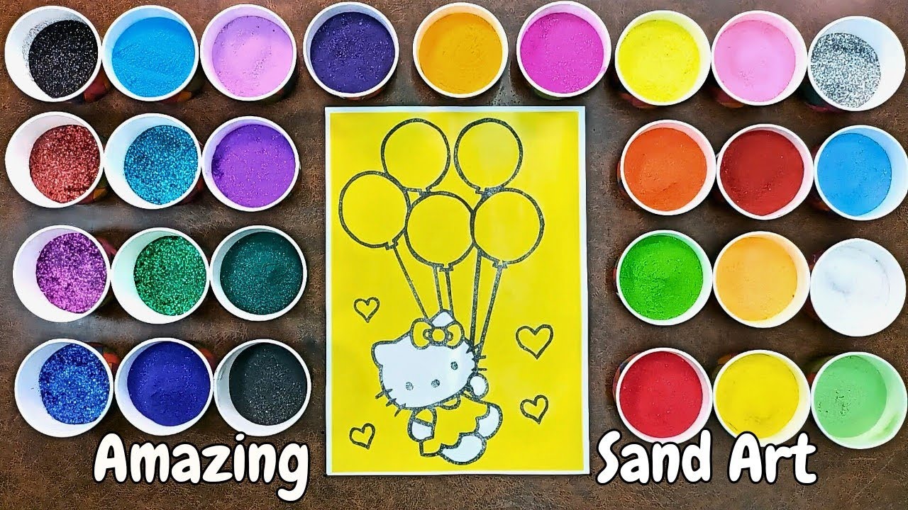How To Color Hello kitty with Sand || Colored Sand Painting Hello kitty ...