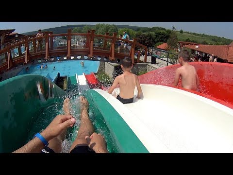 Racing Down the Water Slide at Demjén Barlangfürdő