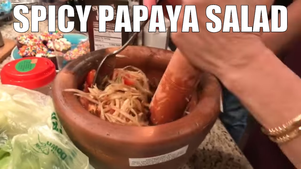 Making BOK LAHONG (spicy papaya salad) with my mom - YouTube