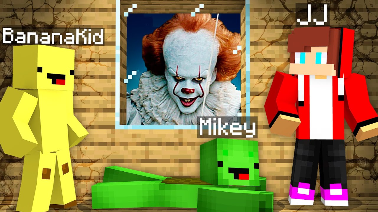 JJ and Mikey and Banana Kid HIDE From Pennywise in Minecraft Maizen ...
