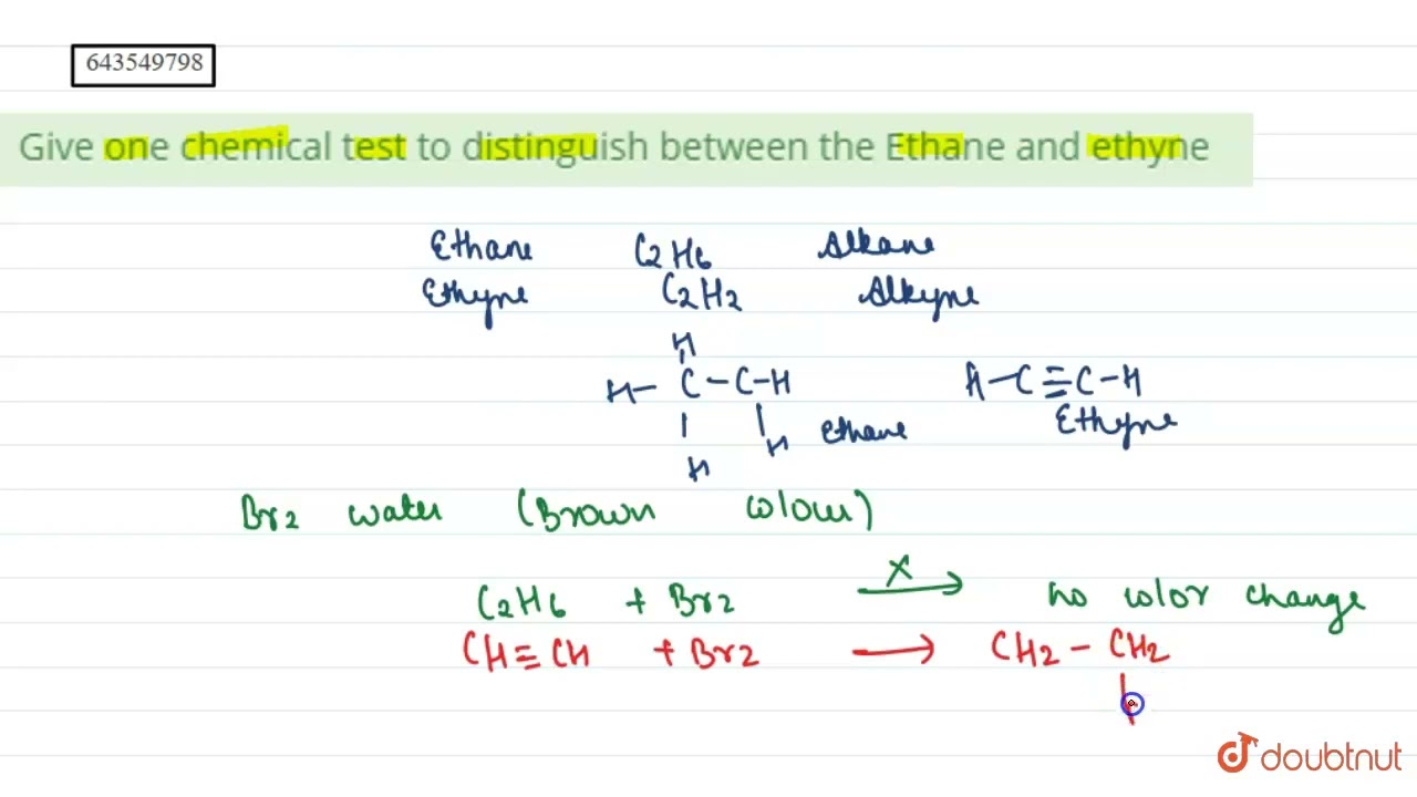 Give one chemical test to distinguish between theEthane and ethyne | 10 ...