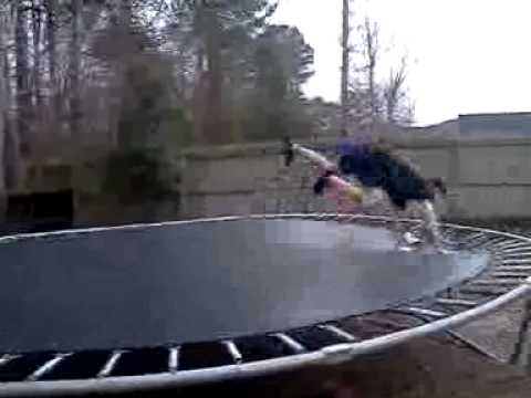 Kid falls off trampoline - YouTube