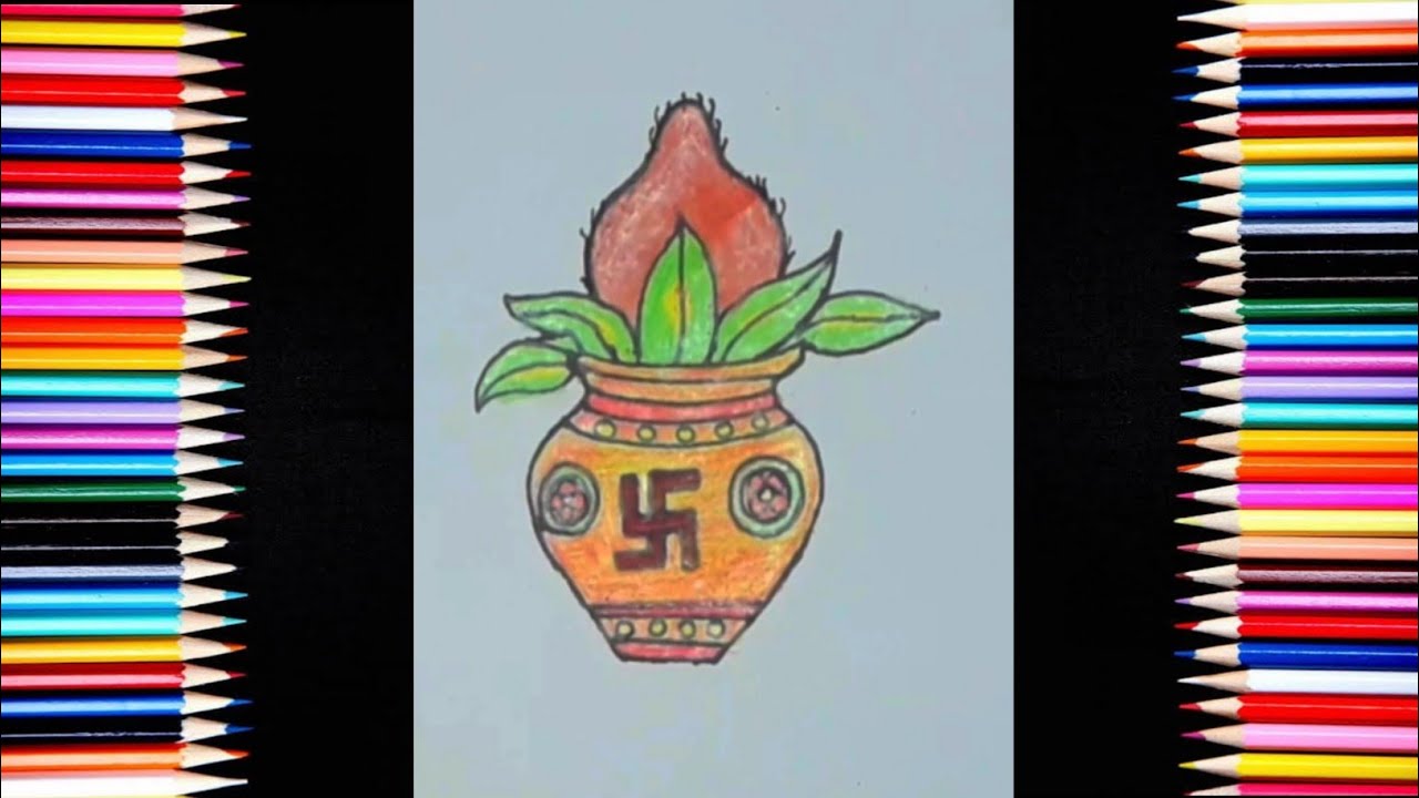 How to draw mangal ghot / kalash drawing easy step by step / - YouTube
