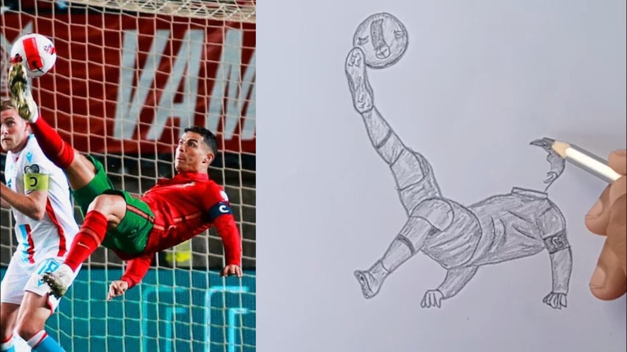 how to draw Ronaldo's incredible bicycle kick - YouTube