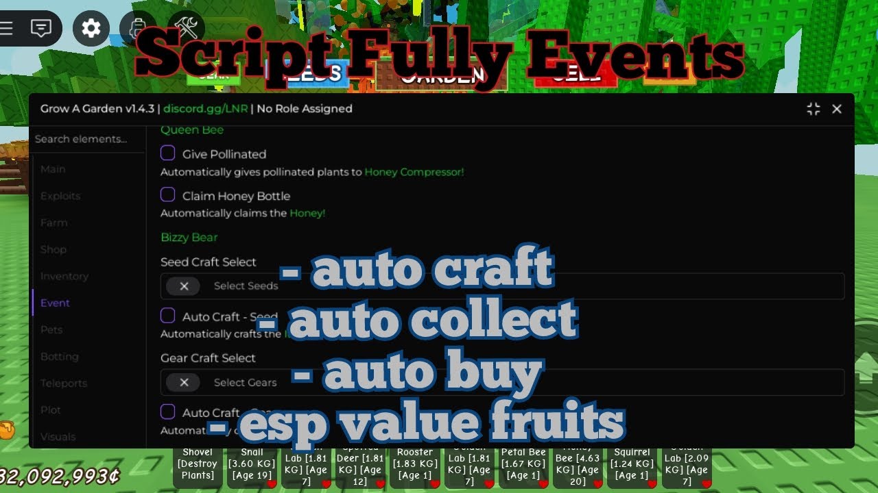[🐝UPDT🛠️] GAG Script Auto Farm Event Auto Craft, Esp Value Fruis, Auto ...