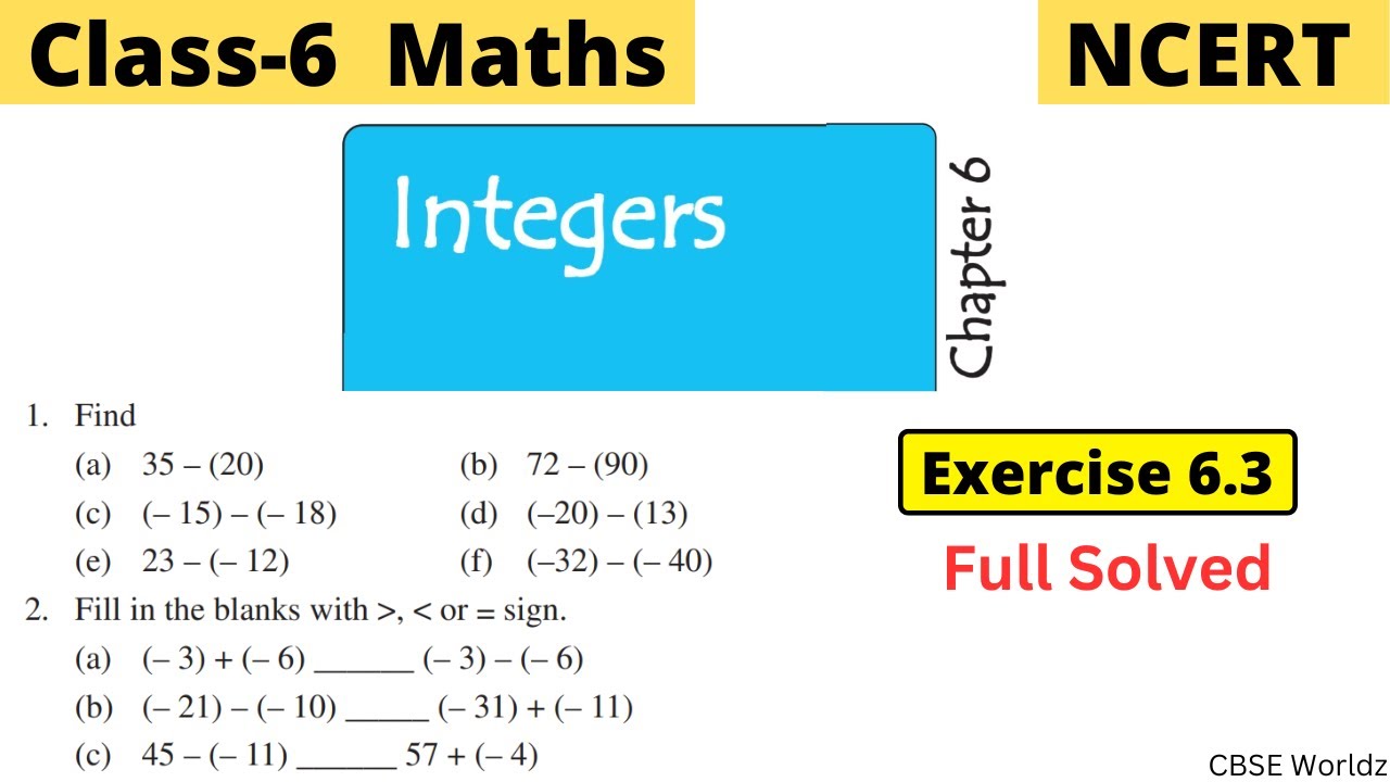 Class 6 Maths NCERT Chapter 6 Integers Exercise 6.3 Full Solved | # ...