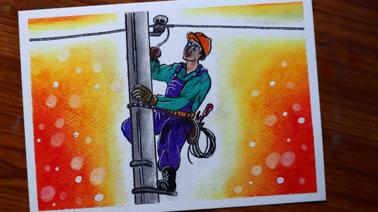 How to draw safety poster for competition / Electrical safety drawing ...