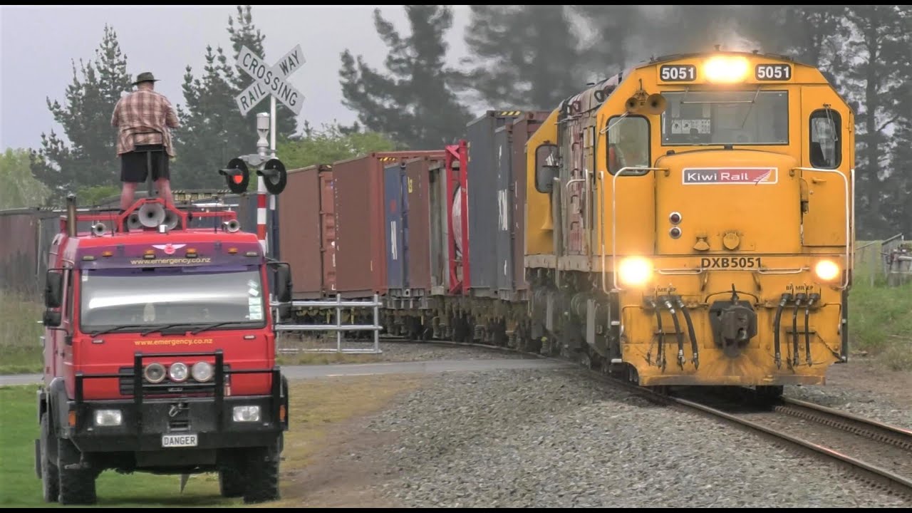 Kiwirail train 820s at Rangitata River by drone - YouTube