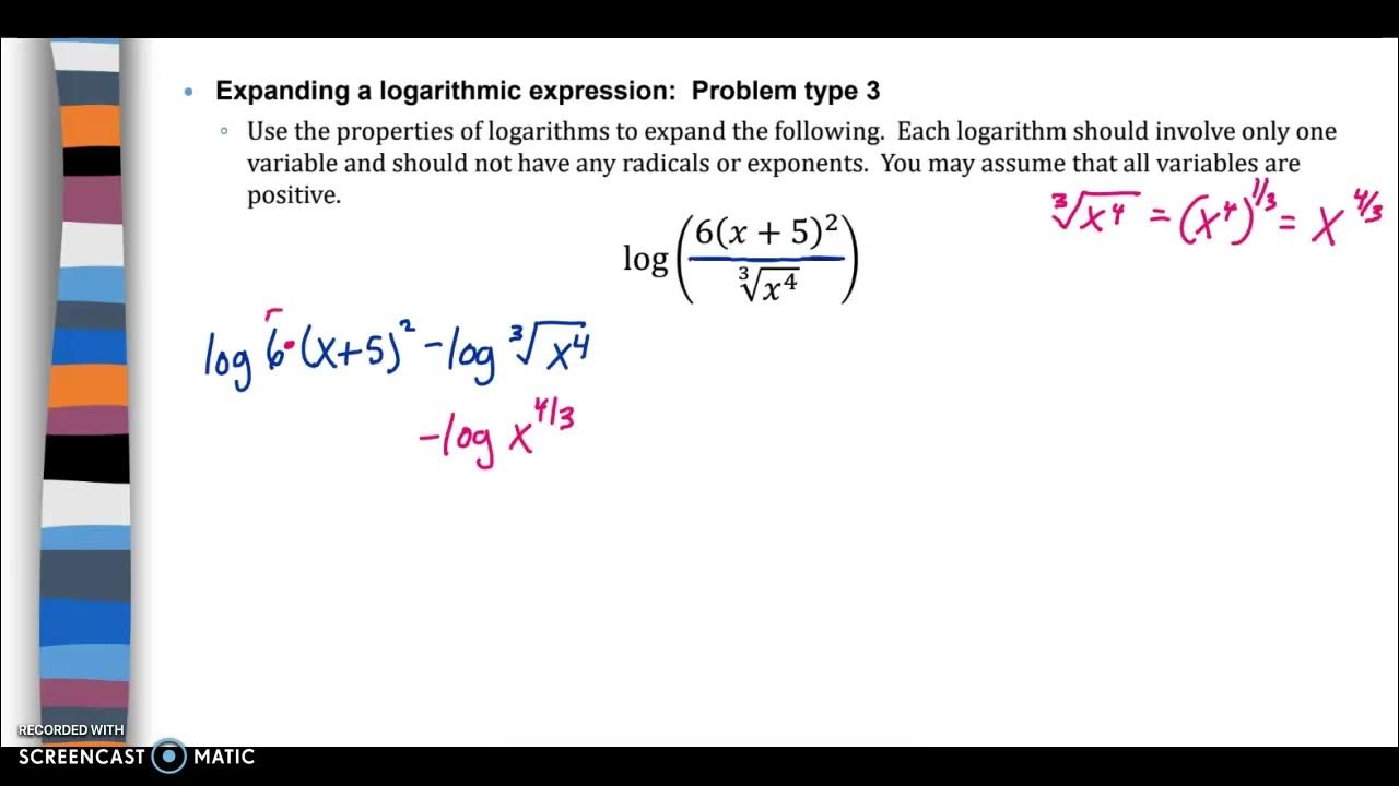 Expanding a logarithmic expression: Problem type 3 - YouTube
