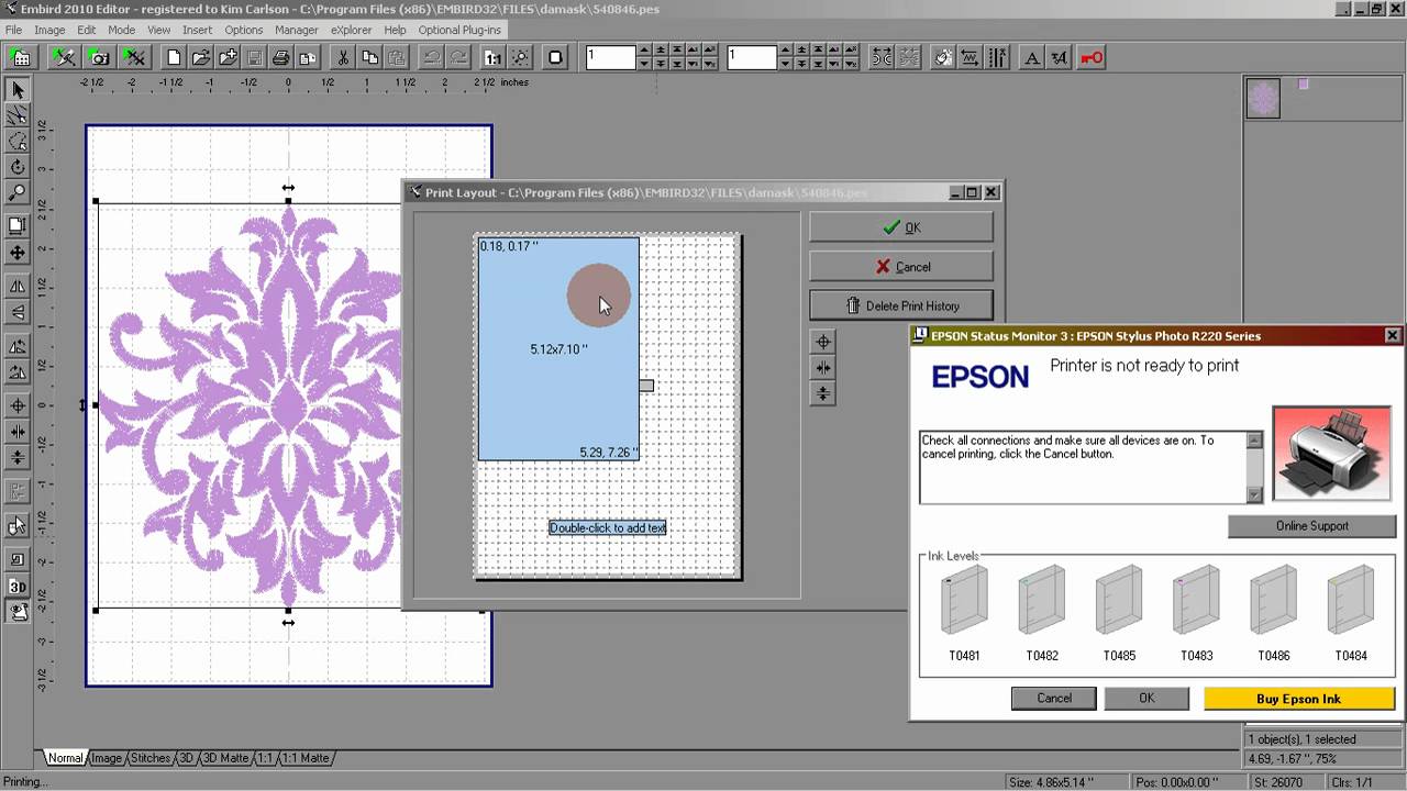 Embird: print a template for design placement - YouTube