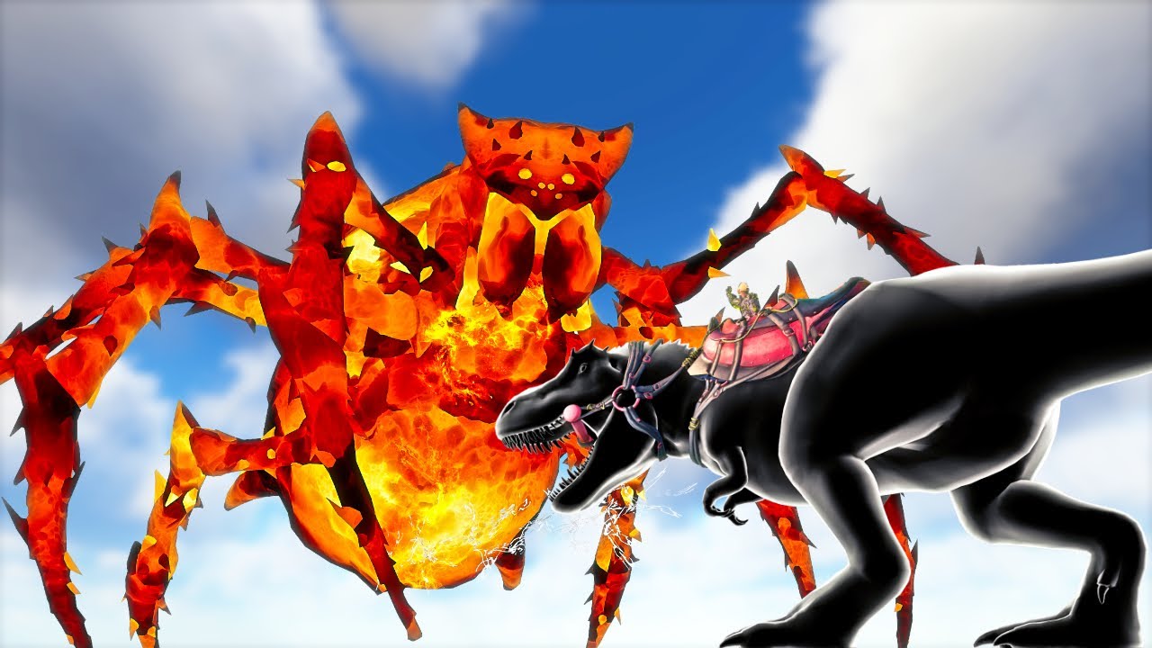 New Tyrannosaurus Rex Vs. Vulcanus BroodQueen! ARK: Survival Evolved ...