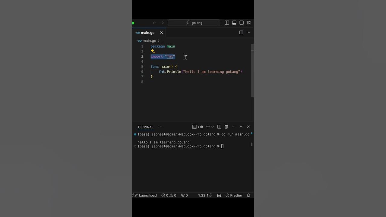 First go program | how to write go program | hello world go - YouTube