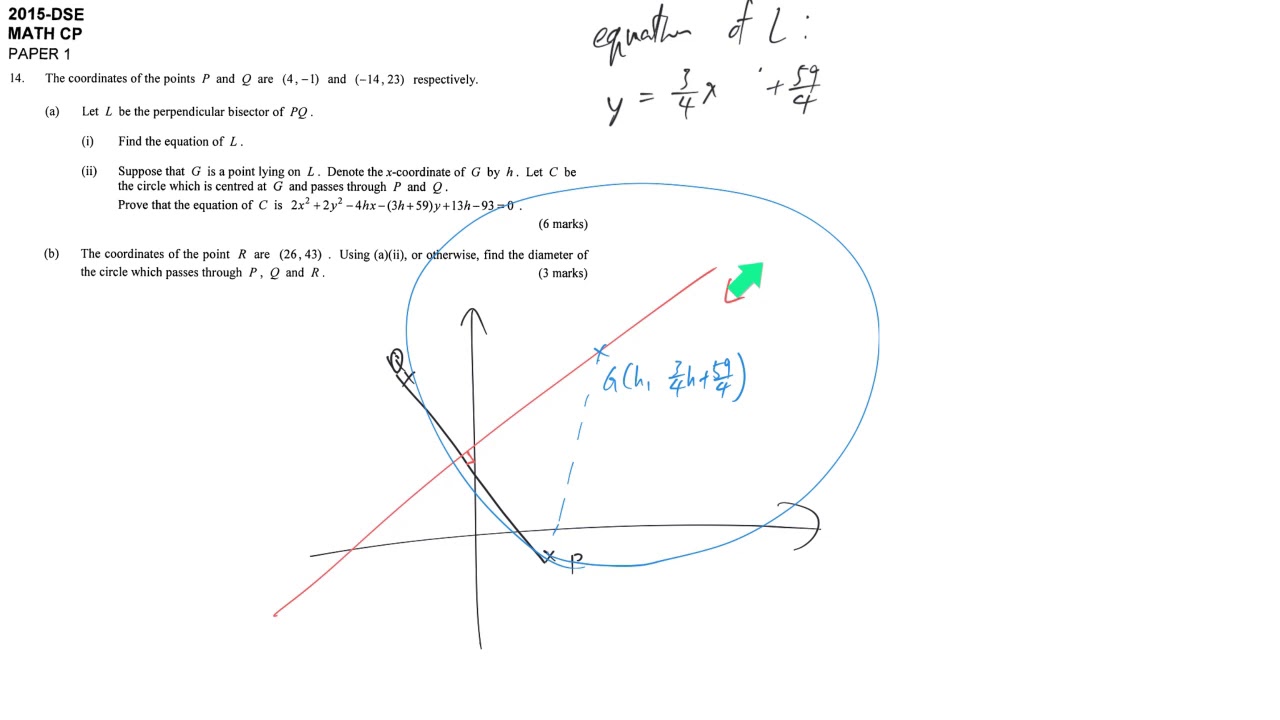 DSE maths core 2015 paper1 #14 locus coordinate geometry circle - YouTube