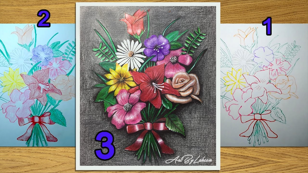 Drawing flowers 3d with colored pencils - YouTube