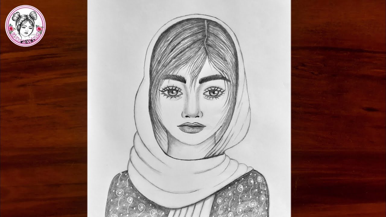 How to draw a girl wearing scarf - step by step|| cute girl with scarf ...