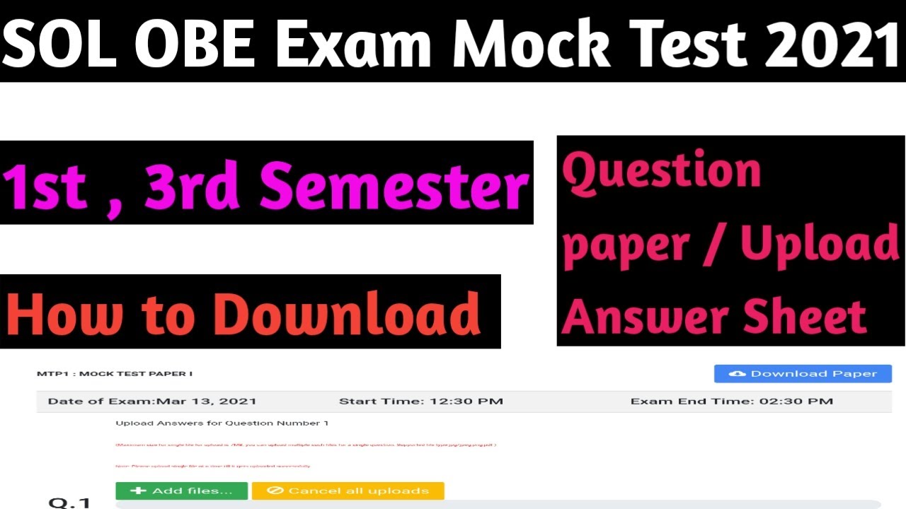 DU SOL OBE Exam Mock Test 2021 || Live How to Download | Question Paper ...