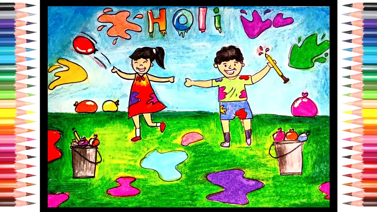 12.Happy Holi Drawing | How to draw easy Holi Festival scenery for ...