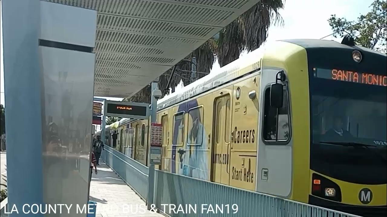 LACMTA METRO E LINE TRAIN ARRIVING & DEPARTING FROM EXPO/CRENSHAW STATION - YouTube