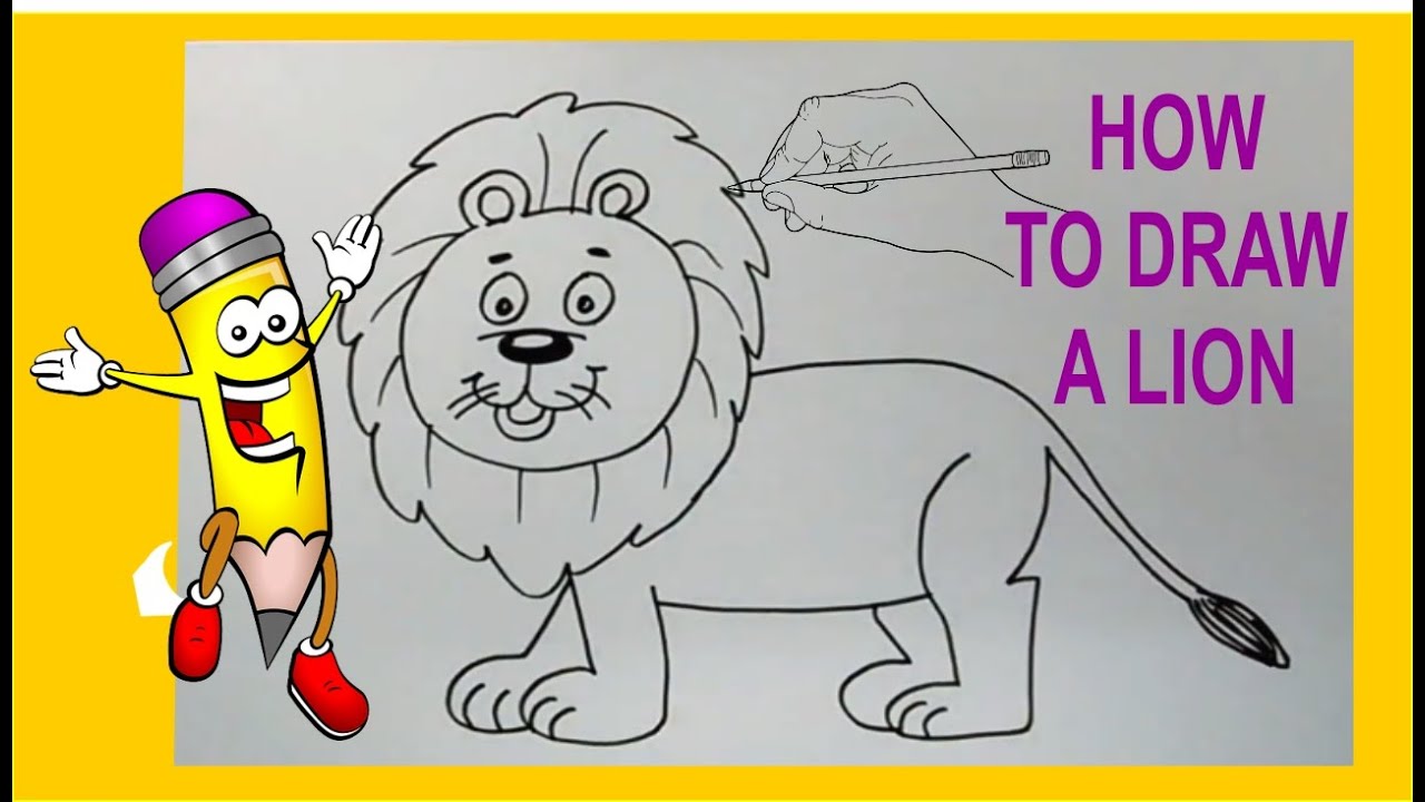 How to Draw a Lion | Easy Lion Animal Drawing | como dibujar un leon ...