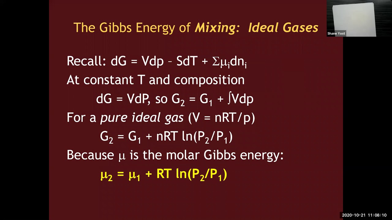 CHEM 3330 Zoom Lecture - 10/21 - Thermodynamics of Mixing - YouTube