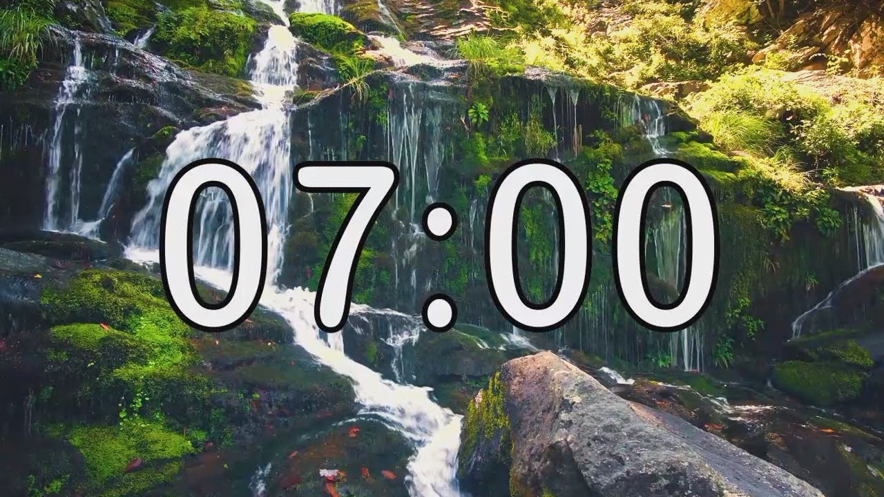 7 minute timer with Calm and Soft Music and background of waterfall ...