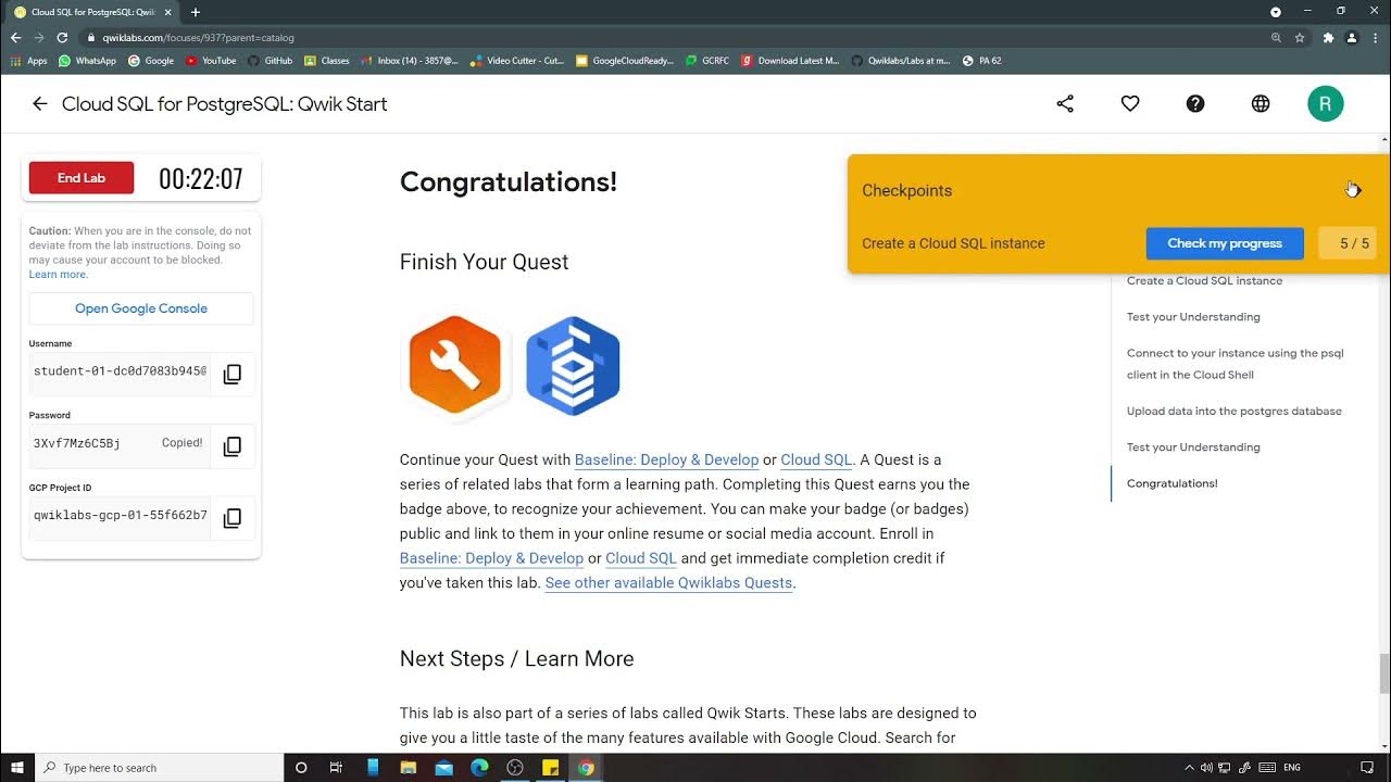 Cloud SQL for PostgreSQL: Qwik Start | Qwiklabs [GSP152] - YouTube