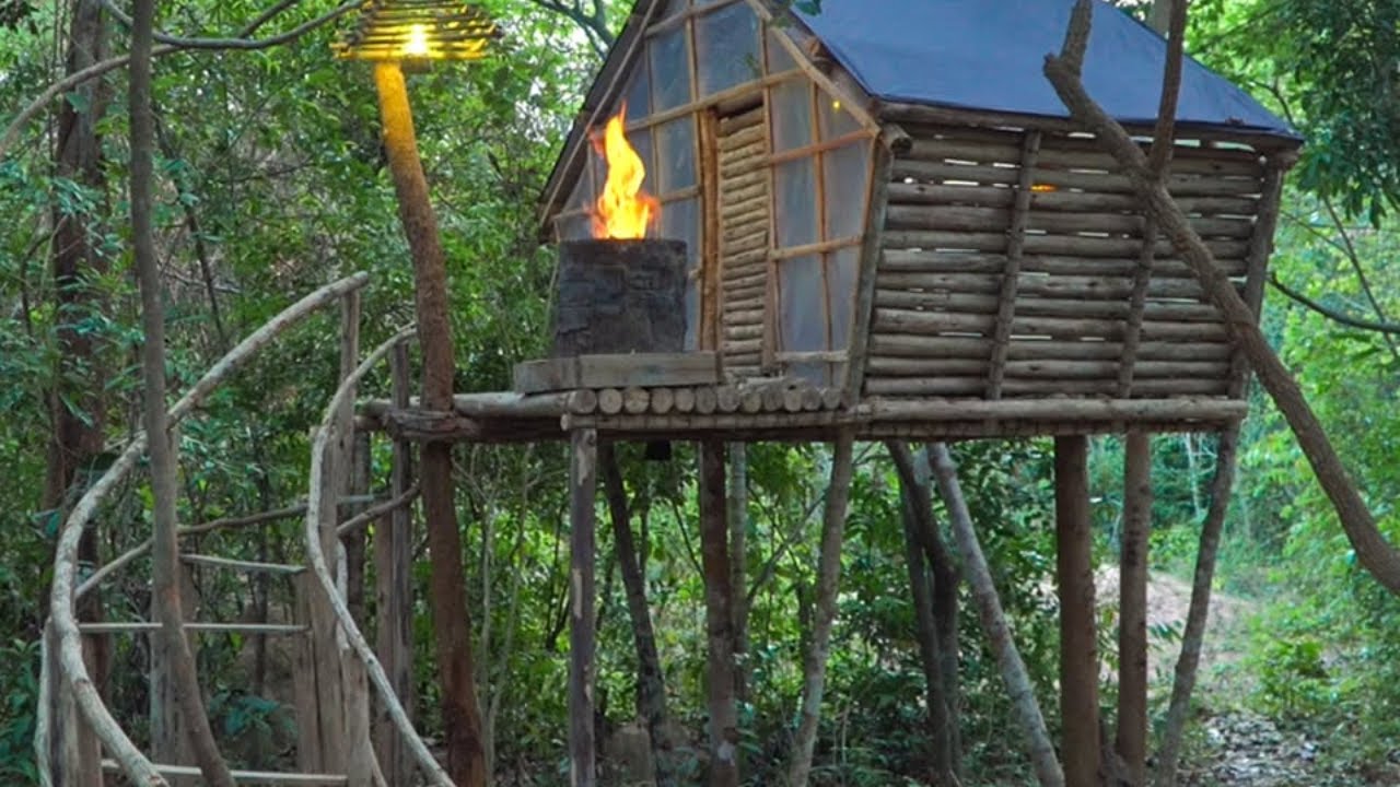 Bushcraft Building 3Day Shelter Tree House - YouTube