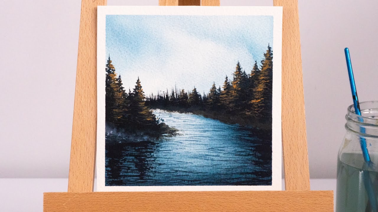 How To Paint Trees Reflection | Watercolor Painting Tutorial | Water ...
