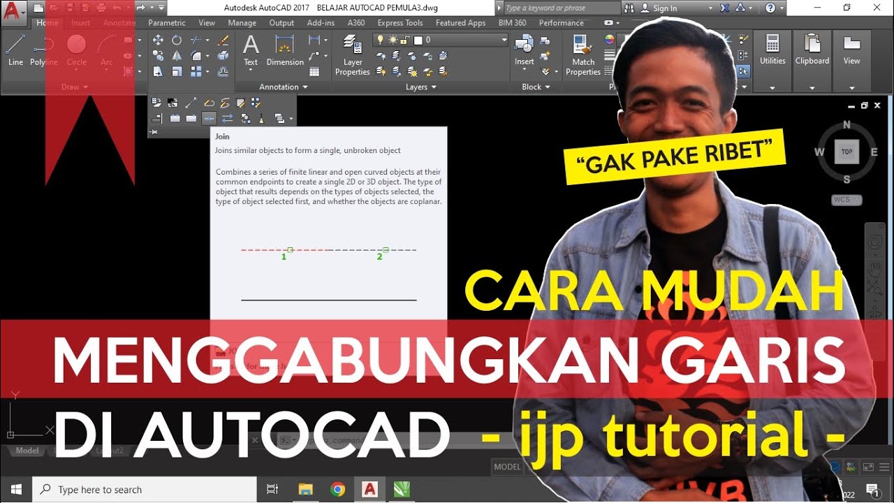 CARA MUDAH MENGGABUNGKAN GARIS DI AUTOCAD - YouTube