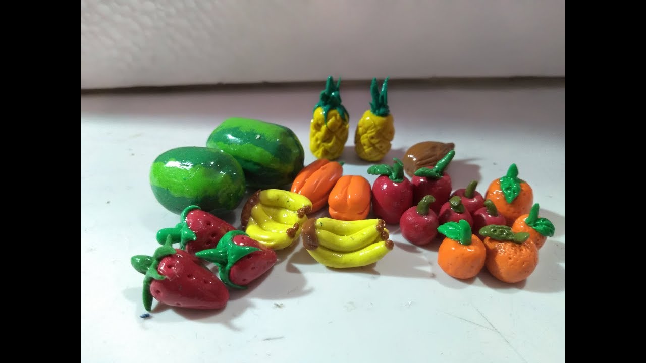 Miniature Fruits | Clay modelling | Fruits made using air dry clay Part ...